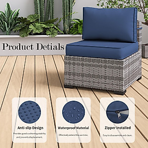 Amopatio Patio Furniture Set, Outdoor Patio Furniture Wicker Furniture Couch Set, 7-Pieces Outdoor Sectional Sofa with Patio Furniture Cover, Outdoor Patio Set for Home Furniture (Navy Blue)