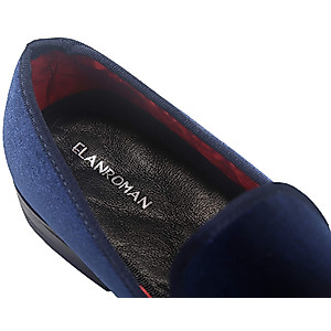 ELANROMAN Loafers for Men Velvet Dress Shoes of Embroidered 2.0 Wedding Party Prom Penny Navy Shoes US 10