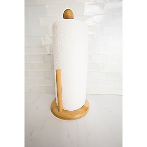 Home Basics Easy Tear Bamboo Dispenser Organizing Stand, Weighted Base, Beige Paper Towel Holder, Natural