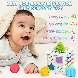 TOPZONE Baby Montessori Toys for 1 Year Old Boy Girl Gifts, Shape Sorter Sensory Bin Toys 6 to 12 18 Months, Fine Motor Skill Activity Cube Toddler Travel Baby 1st Birthday Gifts