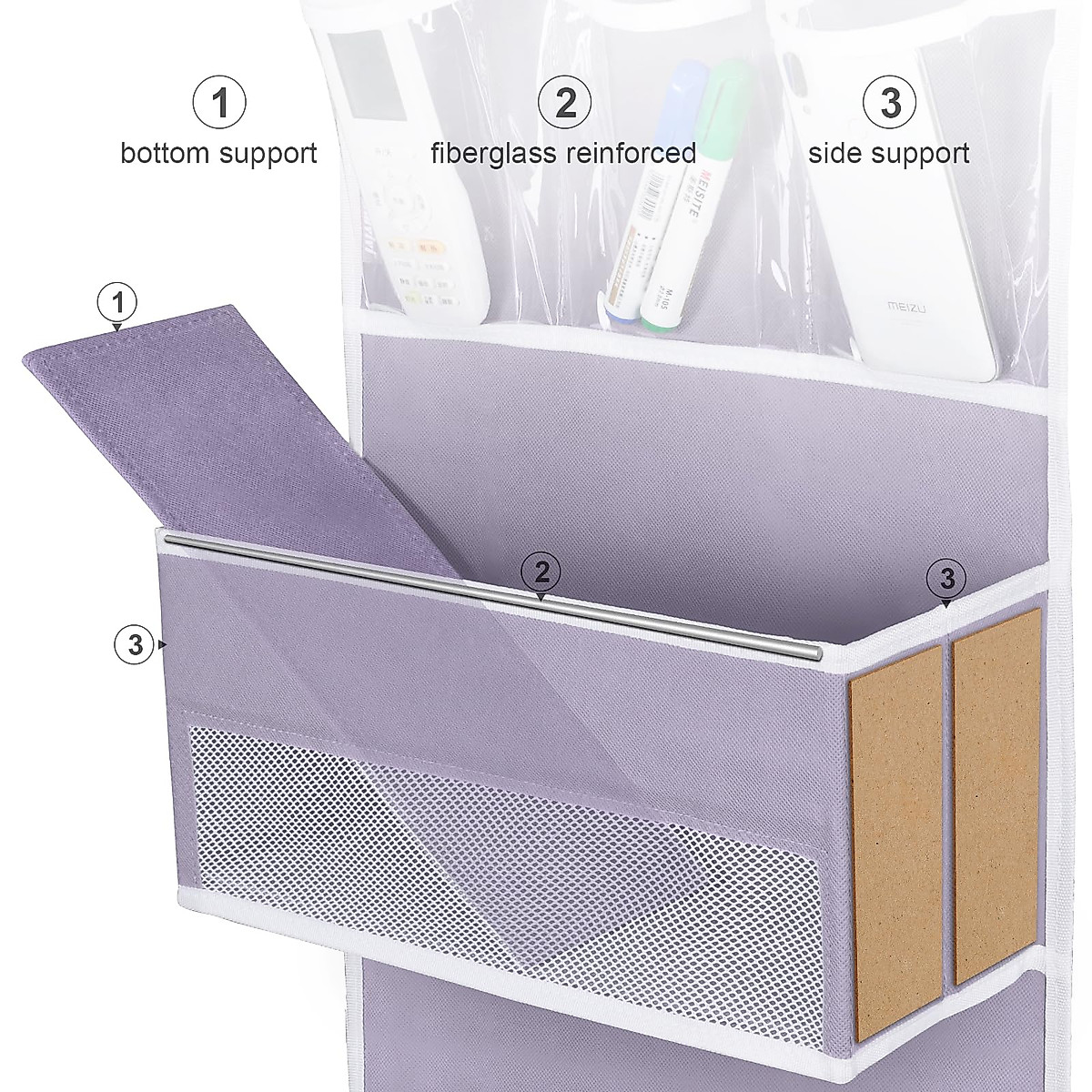 Univivi Door Storage Organizer Nursery Over the Door Organizer Baby Storage with 4 Large Pockets and 3 Small PVC Pockets for Cosmetics, Toys and Sundries (Purple)