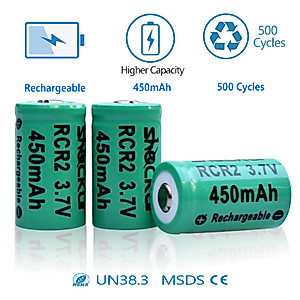 funkawa Shockli CR2 Rechargeable Batteries 450mAh, 3.7V RCR2 Batteries (4-Pack) with 2 -Slot Battery Charger(Not for Arlo Batteries)
