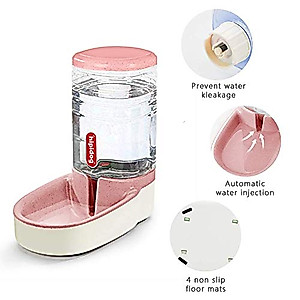 Automatic Cat Feeder Automatic Dog Water Dispenser 1 Gallon Double Bowl Design for Cats or Small Pets (Pink Water)