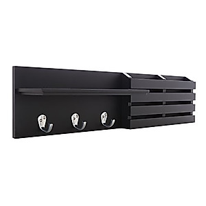 kieragrace KG Sydney Wall Shelf and Mail Holder with 3 Hooks - Black, 24"