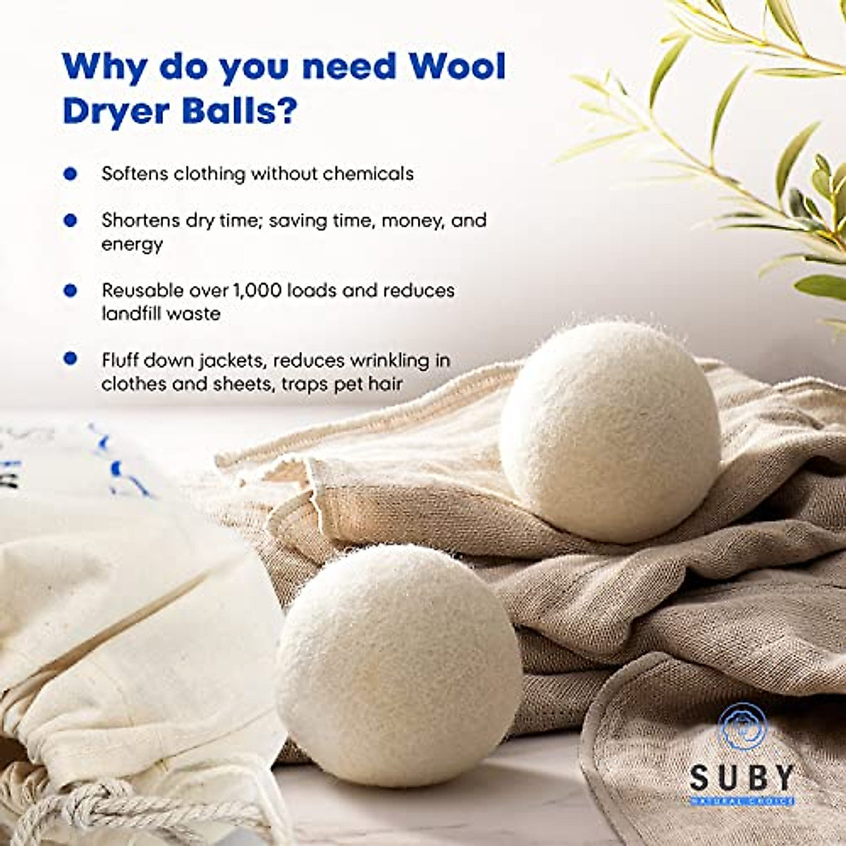 Wool Dryer Balls - Reusable Large Wool Laundry Balls for Dryer | Natural Fabric Softener, Saves Drying Time, Reduces Static and Wrinkles | Wool Balls for Dryer Replaces Dryer Sheets, Pack of 6