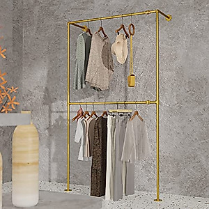 Smlttel Industrial Pipe Clothing Rack Wall Mounted,Metal Commercial Clothes Racks for Hanging Clothes,Vintage Retail Garment Rack Display Rack Cloths Rack,2 Tier Deluxe Design