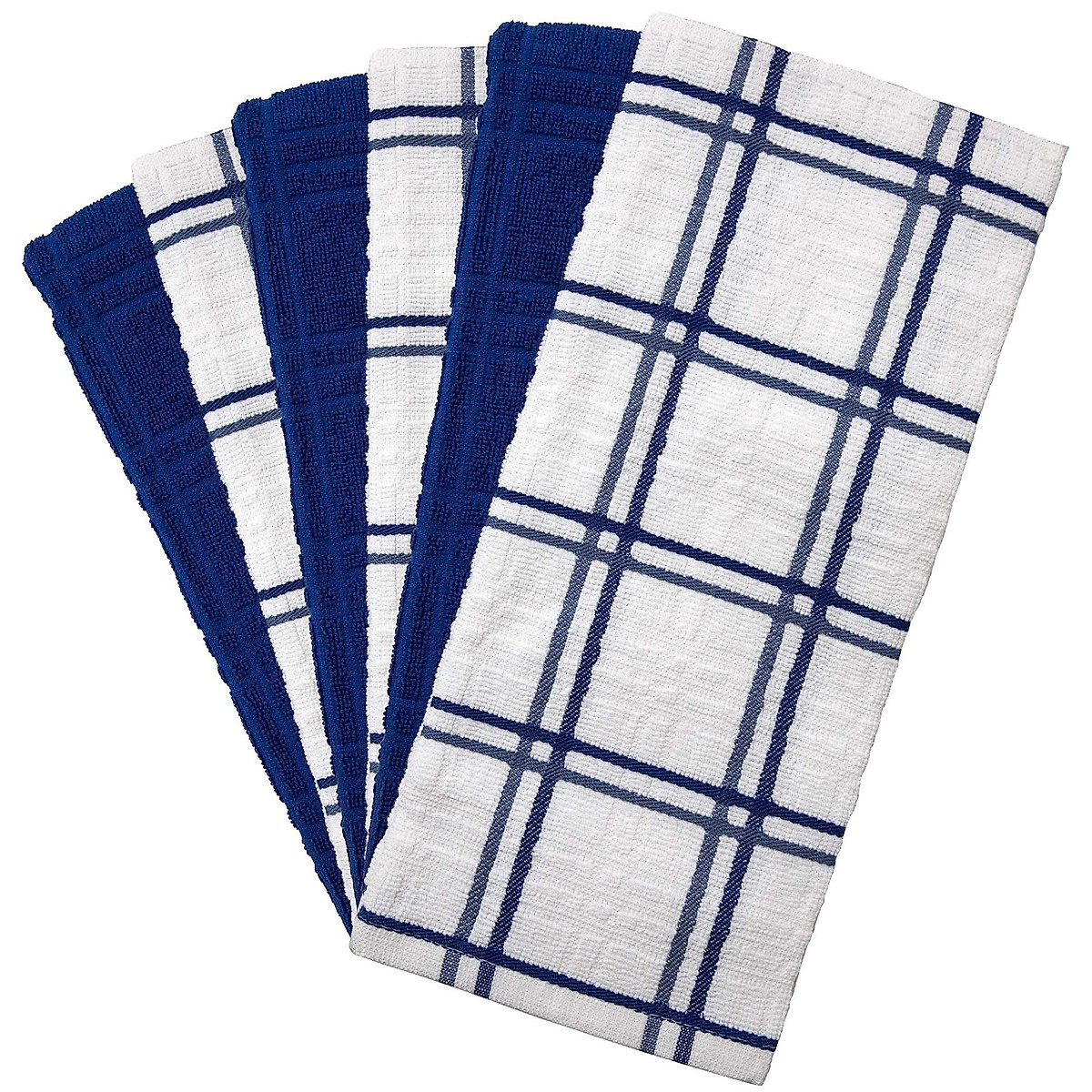 Dish Towel 16"x26" | Blue Windowpane Design | Kitchen Hand Towels, Large Tea Towel Set | Dish Towels for Kitchen | Natural Ring Spun Cotton Dish Towel | Soft, Highly Absorbent | 400 GSM – 6 Pack