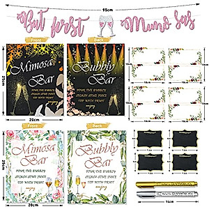 Mimosa Bar Supplies Decorations Kit - 4 Glass Carafes And Brunch Decors, 34oz Juice Containers With Lids And Floral Bubbly Bar Sign For Baby Shower Bridal Shower Birthday Party