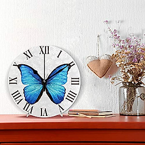 Oreayn Modern Butterfly Wall Clock for Home Office Bedroom Living Room Decor Non Ticking Blue