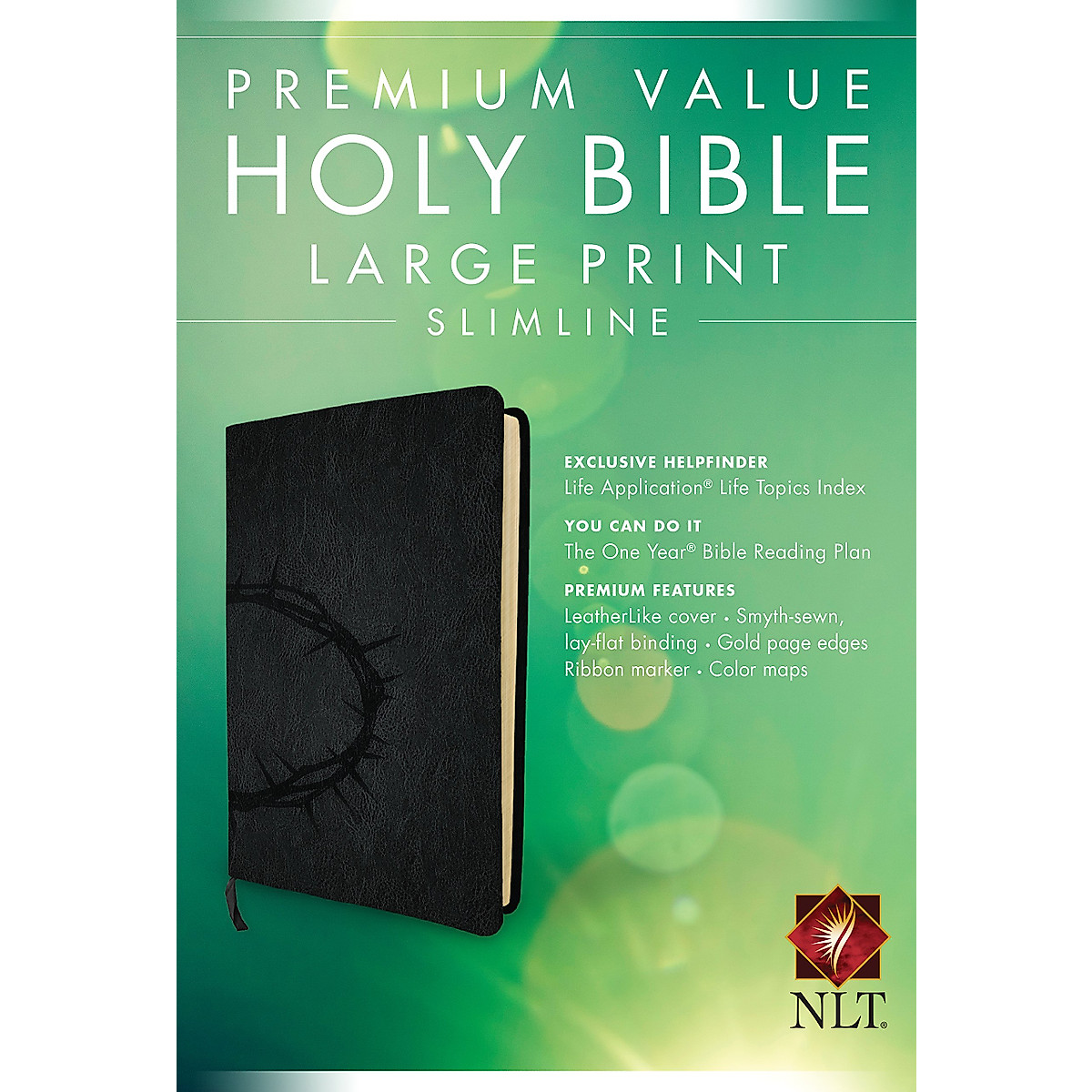 Premium Value Slimline Bible Large Print NLT, Crown (LeatherLike, Onyx)