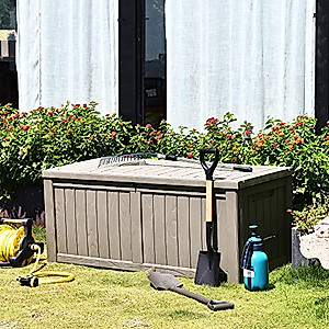 YITAHOME 120 Gallon Outdoor Storage Deck Box, Large Resin Patio Storage for Outdoor Pillows, Garden Tools and Pool Supplies, Waterproof, Lockable (Light Brown)