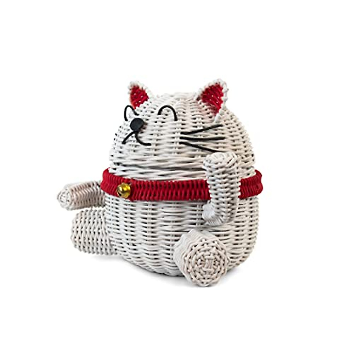 G6 COLLECTION Cat Rattan Storage Basket With Lid Decorative Bin Home Decor Hand Woven Shelf Organizer Cute Handmade Handcrafted Nursery Gift Animal Art Decoration Artwork Wicker Kitten
