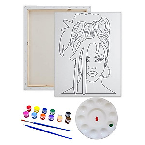 Essenburg Pre Drawn Canvas Rhianna Paint Kit | Adult & Teen Sip and Paint Party Favor | DIY Date Night Couple Activity (S 8X10 & 12 COLORS OF PAINT)