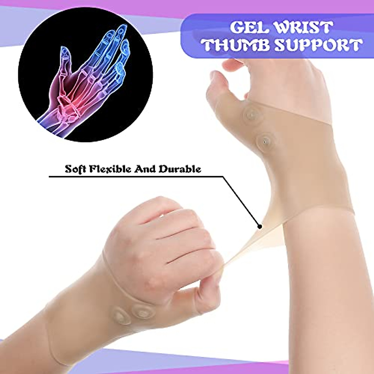 Nuanchu 4 pieces Gel Wrist Thumb Braces Wrist Hand Thumb Gloves Waterproof Wrist Compression Sleeve Hard Thumb Arthritis Brace for Typing Pain Relief, Men and Women (2 Pairs)
