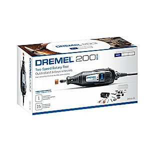 Dremel 200-1/15 Two-Speed Rotary Tool Kit with 1 Attachment 15 Accessories - Hobby Drill, Woodworking Carving Tool, Glass Etcher, Small Pen Sander, Garden Tool Sharpener, Craft and Jewelry Drill