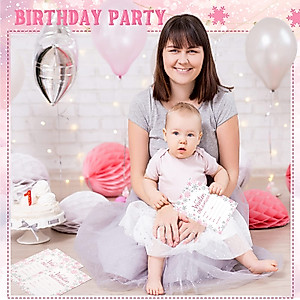 25 Pcs Winter Onederland Birthday Party Invitations with Envelopes First Birthday Decorations Winter Snowflakes Silver Pink Invitations for Holiday Winter 1st Birthday Party Supplies, 4 x 6 Inch