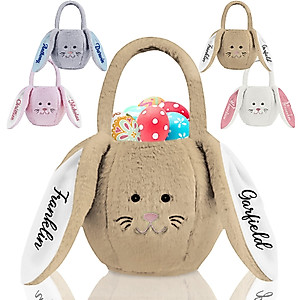 Personalized Buny Easter Basket with Name Custom Plush Easter Baskets for Kids Brown
