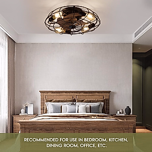 LUDOMIDE Caged Ceiling Fan Light with Remote, 21" Small Flush Ceiling Light with 3 Enclosed Blades and 6 Wind Speeds for Bedroom, Living Room