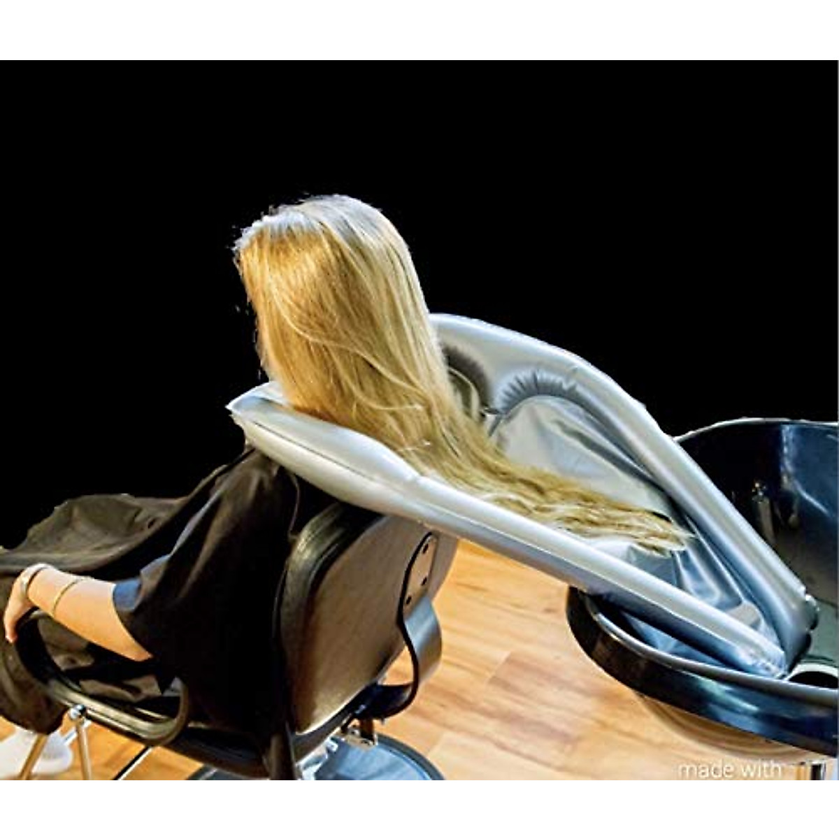 Inflatable Hair Washing Funnel for Shampooing Hair in Any Chair and Basin. Portable Tray Device to Use at Home, in Salon, Nursing Home or Hospital Cape to Help Keep Clothes Dry Pump Included!