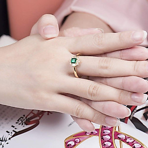 Lanmi 14K Yellow Gold Natural Emerald Diamonds Ring for Women Promise Engagement Wedding Anniversary Promotion