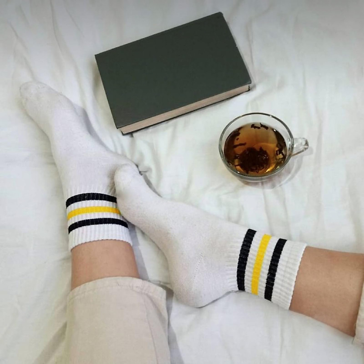 Fszsaa Novelty Socks For Women Striped Retro Mini Crew Socks Sporty Calf Socks Casual Cotton Ankle Socks Women