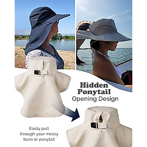 Camptrace Wide Brim UPF 50+ UV Protection Sun Hats Hiking Fishing Gardening Hats with Large Neck Flap for Womens Mens Nylon, Beige