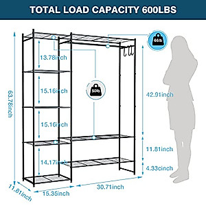 Neprock Clothing Rack with Shelves, Portable Wardrobe Closet for Hanging Clothes Rods, Free Standing Shelves Organizers and Storage