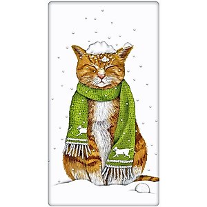 Orange Tabby Holiday Snow Cat 100% Cotton Flour Sack Dish Tea Towel - Mary Lake Thompson 30" x 30"