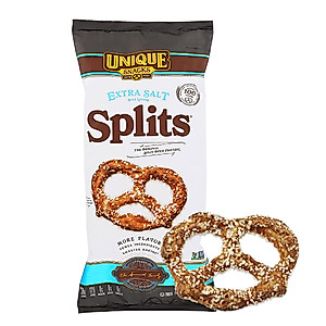 Unique Snacks Extra Salt Splits Pretzels, Original Split-Open Pretzels, Delicious Homestyle Baked Snack Bag, OU Kosher, and Non-GMO Food, No Artificial Flavor, 11 Oz. Bag, Pack of 3