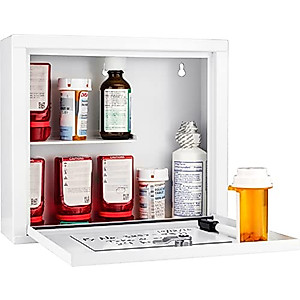 Barska Key Lock Wall Mount Small Security Magnet Erase Pad, Shelf, Stickers Medical Cabinet, White