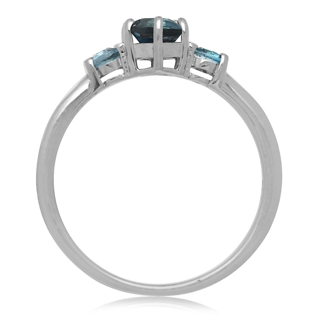 Silvershake Petite 3 Stone Genuine London Blue Topaz White Gold Plated 925 Sterling Silver Ring Size 8