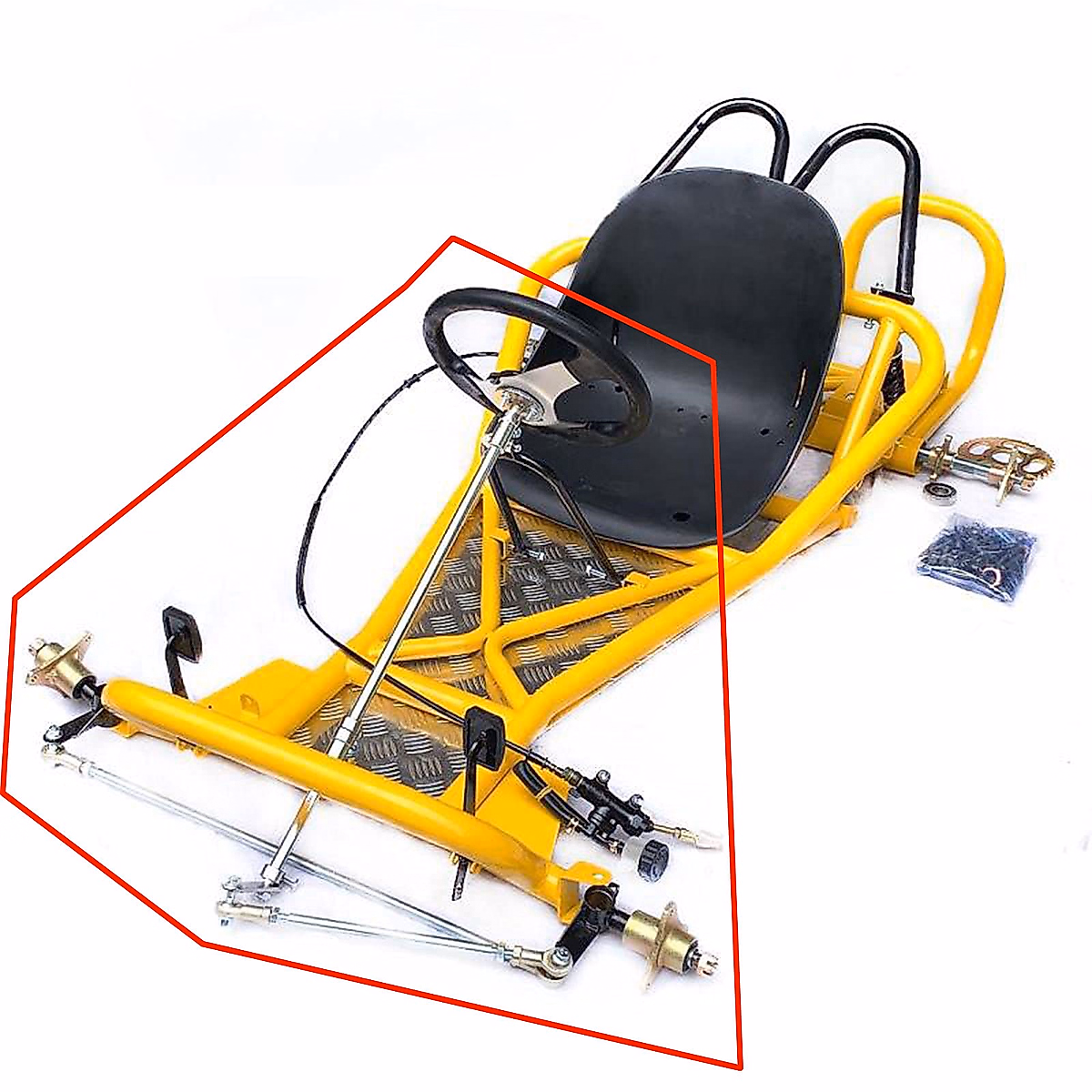 640mm Front Steering Gear Rack Joint Tie Rod & Wheel Assembly Set, for 168cc GO KART UTV ATV, Front Steering Tie Rod Ball Rack Joint DIY Karts Accessories Strut Knuckle Spindle Kit