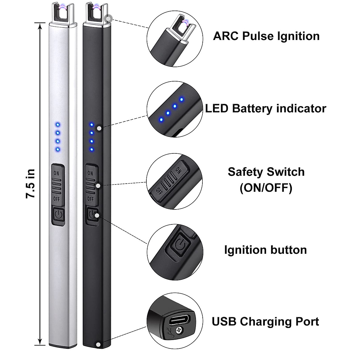 2 Pack Electric Candle Lighter Long Lighter USB Rechargeable Lighter Arc Flameless Plasma Windproof for Candle Camping