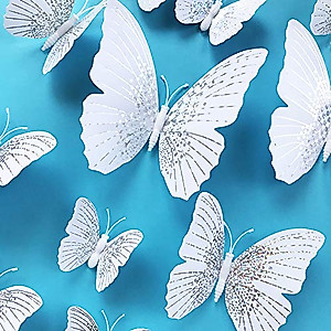 24PCS Butterfly Stickers with Sponge Gum and Magnets, White Crystal Removable Butterfly Wall Sticker Decals for Room Home Nursery Decor (White Single Wing)