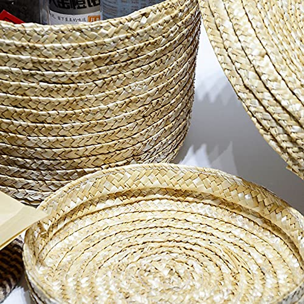 Zhuxin Woven Straw Storage Baskets with Lid, Rattan Snack Container Multipurpose Bins Laundry Toys Organizer Household, Round Mini 14cm In Diameter 13cm In Height