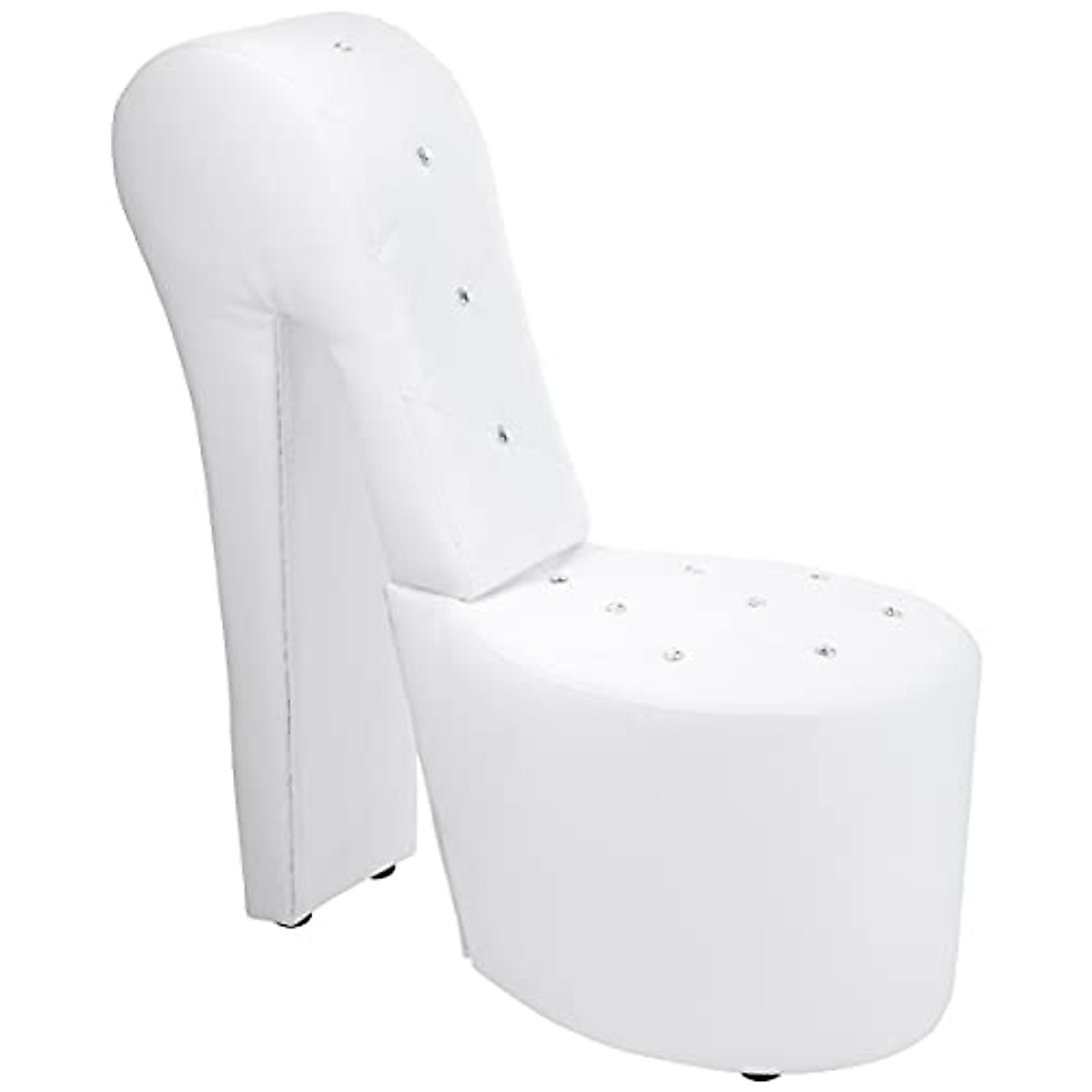 Best Master Furniture High Heel Faux Leather Shoe Chair with Crystal Studs, White