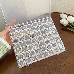 Typutomi 56 Grids Storage Box, Clear Plastic Diamond Painting Embroidery Box Beads Storage Container Jewelry Case for Beads, Jewelry, Tools, Pill and DIY Crafts(8.26x2.91in)