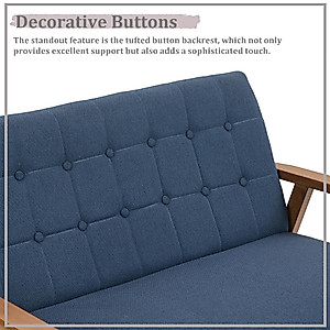 Dolonm Mid Century Modern Loveseat, Small Loveseat Sofa with Wood Frame, Linen Loveseat for Small Space, Settee Loveseat Bench for Bedroom, Button Tufted Oversized Living Room Armchair, Navy