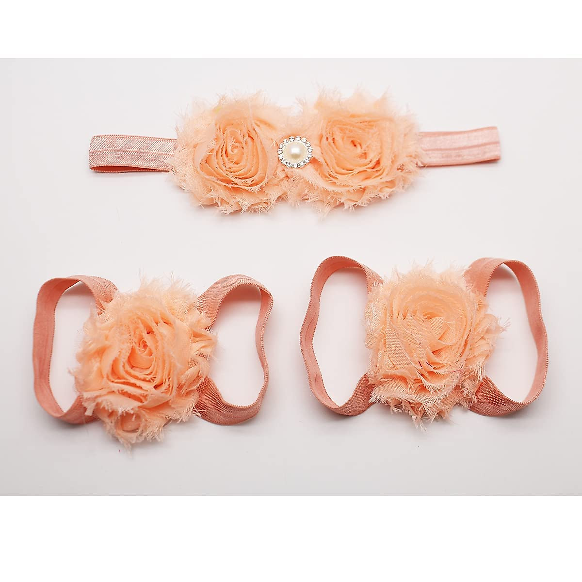 CellElection 8 Colors Baby Headbands Barefoot Sandals Set Rhinesotnes Flower Hairbands Foot Bands Photo Prop Hair Accessories for Newborns Infants Toddlers…