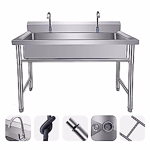 Free Standing Stainless-Steel Single Bowl Single Compartment Kitchen Sink Outdoor Sink Prep & Utility Washing Hand Basin for Restaurant Kitchen and Home(39.4 * 23.6 * 31.5in)