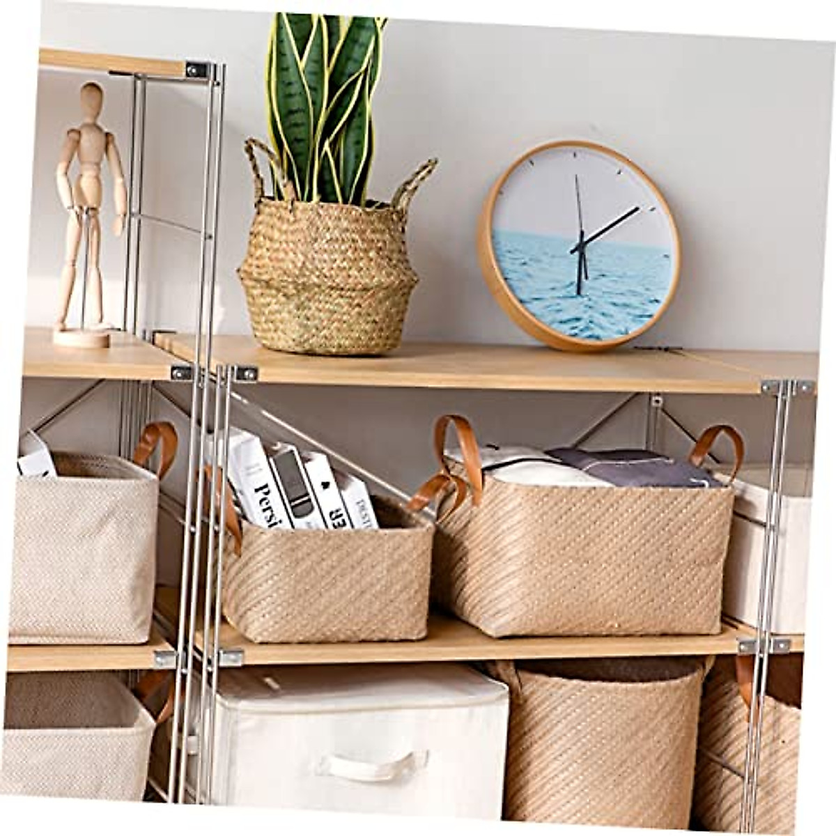 Hoement Wicker Hamper Collapsible Bin Wicker Storage Baskets Wicker Baskets Fabric Clothes Box Shelf Basket Clothes Organizer Storage Toy Organizer Home Fabric Storage Bin Storage Box