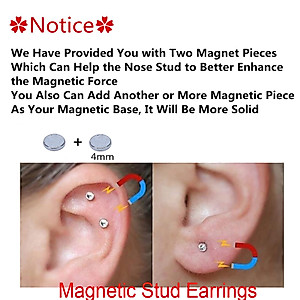 Emivery 5mm Crystal Magnetic Stud Earring Magnet Nose Ear Lip Stud Non Piercing Tragus Nose Stud 8 Pairs/Pack (8 Pairs Multi)