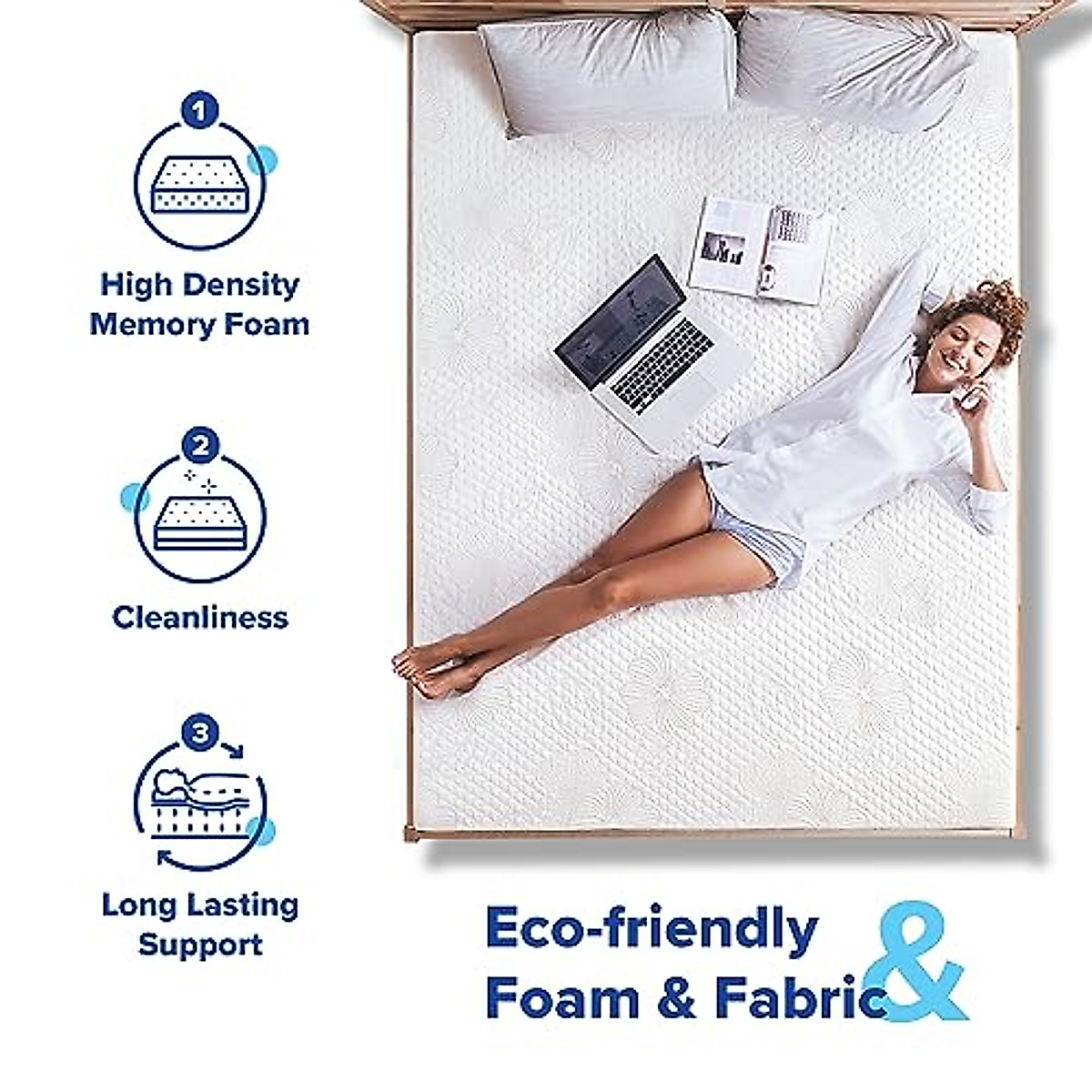 Olee Sleep Queen Mattress, 8 Inch Gel Memory Foam Mattress, Gel Infused for Comfort and Pressure Relief, CertiPUR-US Certified, Bed-in-a-Box, Medium Firm, Queen Size