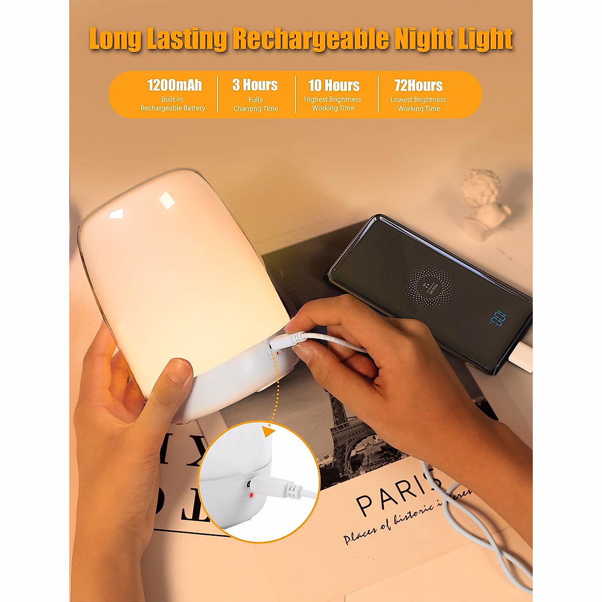 Night Light for Kids, Baby Night Light with Touch Control & Dimmable Warm Light, 5 Colors Changing Nursery Night Light, USB Rechargeable Bedside Lamp for Breastfeeding Toddlers Boys Girls Bedroom