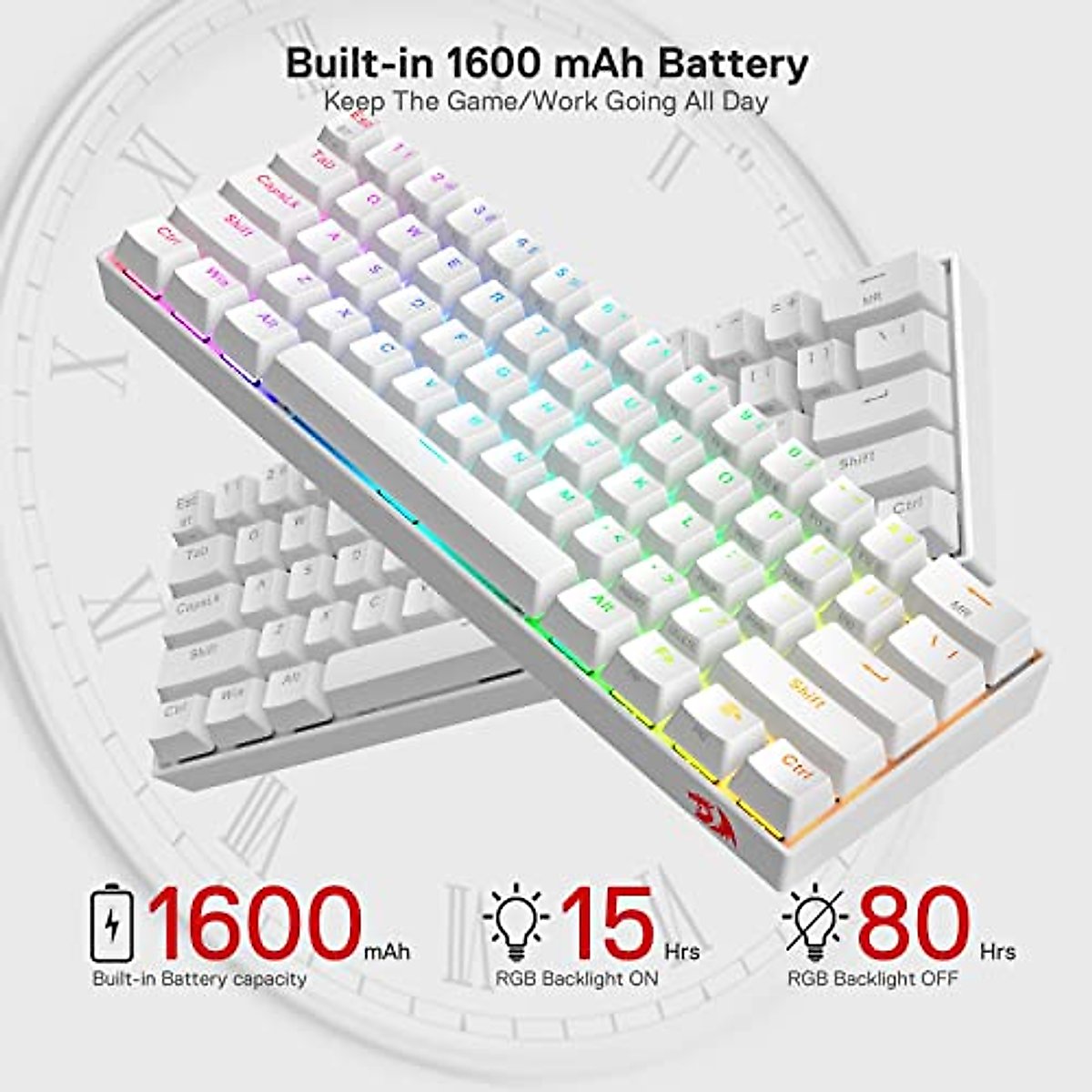 Redragon K530 Pro Draconic 60% Wireless RGB Mechanical Keyboard, BT/2.4Ghz/Wired 3-Mode 61 Keys Compact Gaming Keyboard w/Hot-Swap Socket, Free-Mod Plate Mounted PCB & Clicky Blue Switch