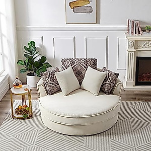 TARTOP Accent Barrel 5 Movable Pillow 360 Degree Swivel Round Sofa Chair for Living Room,Bedroom, Hotel,Beige