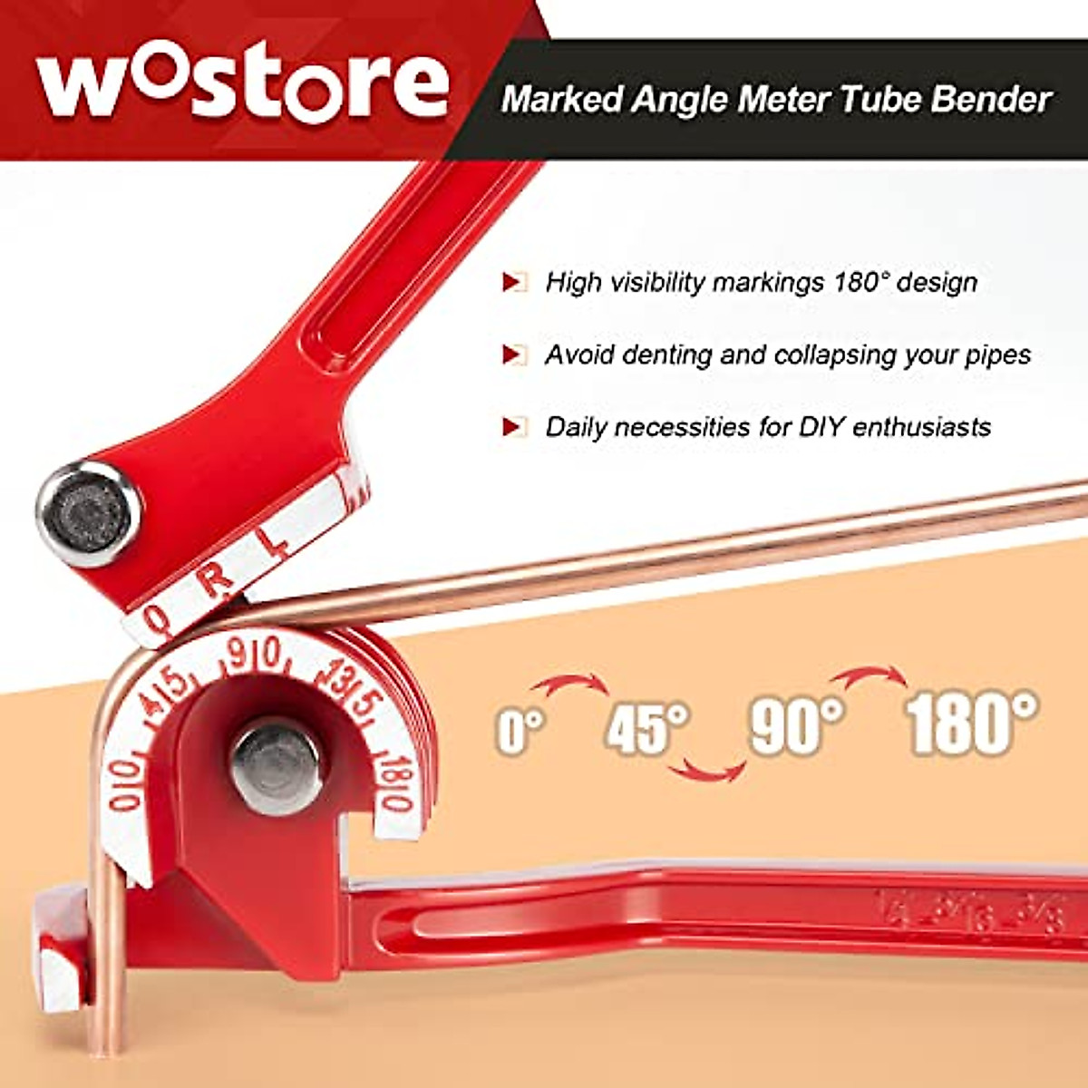 Wostore 180 Degree Tubing Bender for 1/4 5/16 and 3/8 Inch Copper Aluminum Thin Stainless Steel Red