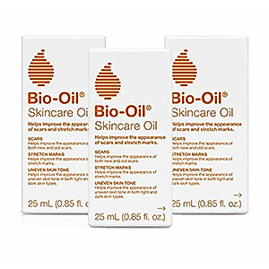 Bio-Oil Skincare Body Oil Serum for Scars and Stretch Marks, Body and Face Moisturizer, Dermatologist Recommended, Non-Comedogenic, Travel Size, For All Skin Types, Vitamin A, E, 0.85 Oz, Pack of 3