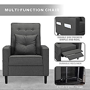 XSPRACER Push Back Recliner Chair, Lounge Chair for Bedroom, Living Room Chair, Linen, Dark Gray, Single One