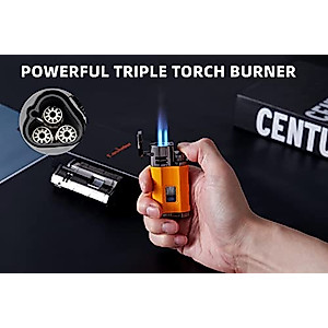 Castelar Torch Lighter Triple Jet Flame Refillable Butane Lighter with Punch Rest Holder - Butane Not Included (Yellow)